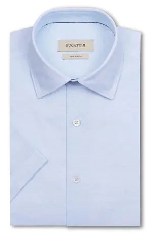 Bugatchi Miles Ooohcotton® Space Dye Short Sleeve Button-up Shirt - Ice