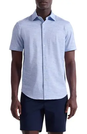 Bugatchi Miles Ooohcotton® Space Dye Short Sleeve Button-up Shirt - White