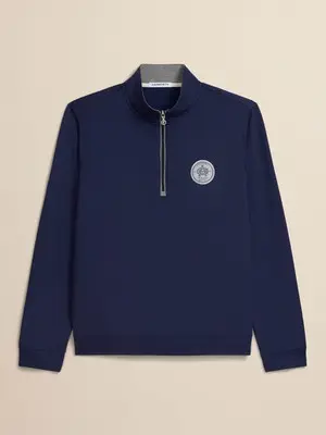 ASHWORTH GOLF French Terry Vintage Patch 1/4 Zip - Driver Navy