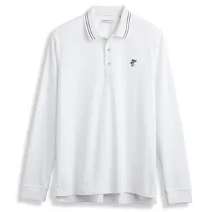 ASHWORTH GOLF Long Sleeve Innovation Interlock Polo - White/bone/driver Navy