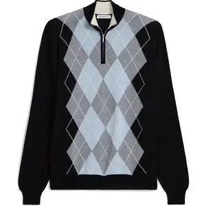 ASHWORTH GOLF Extrafine Merino Argyle Quarter Zip - Black Multi