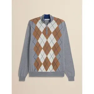ASHWORTH GOLF Extrafine Merino Argyle 1/4 Zip Sweater - Silver Multi
