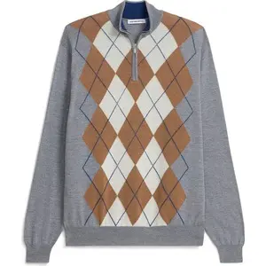 ASHWORTH GOLF Extrafine Merino Argyle Quarter Zip - Silver Multi