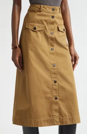 Saint Laurent Button-front Cotton Serge Midi Skirt