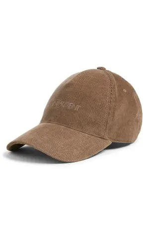 Saint Laurent Corduroy Baseball Cap - Khaki/gold
