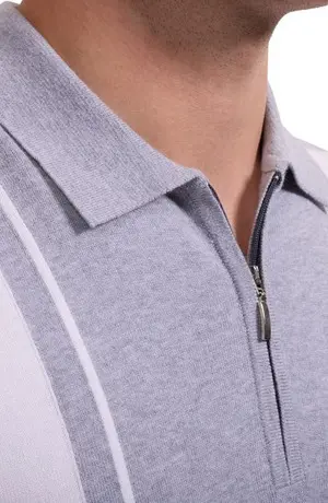 Bugatchi Quarter Zip Polo Sweater - Platinum