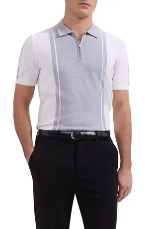 Bugatchi Quarter Zip Polo Sweater - Platinum