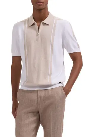 Bugatchi Quarter Zip Polo Sweater - Sand