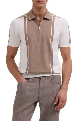 Bugatchi Quarter Zip Polo Sweater - Taupe