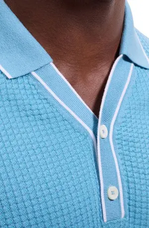 Bugatchi Waffle Stitch Polo Sweater - Teal