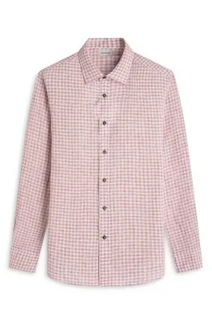 Bugatchi Karl Shaped Fit Gingham Check Linen Button-up Shirt - Brick