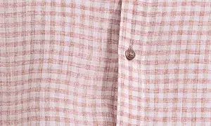 Bugatchi Karl Shaped Fit Gingham Check Linen Button-up Shirt - Brick