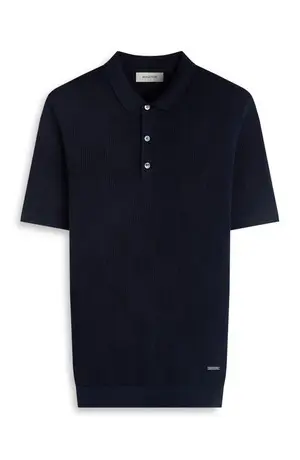 Bugatchi Checkerboard Stitch Polo Sweater - Navy