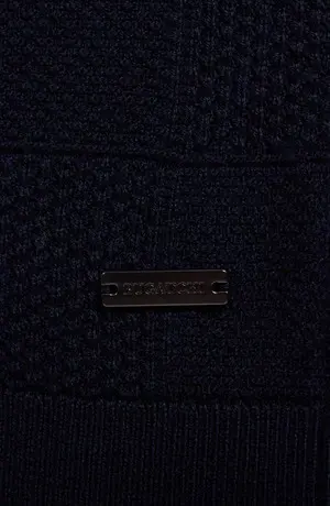 Bugatchi Checkerboard Stitch Polo Sweater - Navy