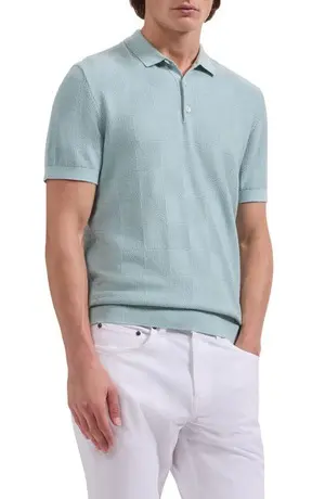 Bugatchi Checkerboard Stitch Polo Sweater - Seafoam