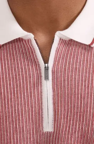 Bugatchi Ottoman Stitch Quarter Zip Polo Sweater - Rio Red