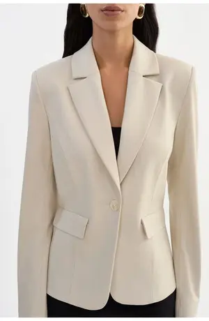 LAMARQUE Faux Leather Fitted Blazer - Bone