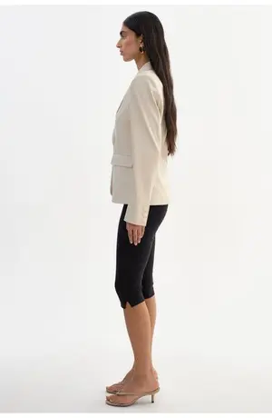 LAMARQUE Faux Leather Fitted Blazer - Bone