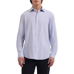 Bugatchi Axel Trim Fit Solid Cotton Blend Button-up Shirt Air Blue
