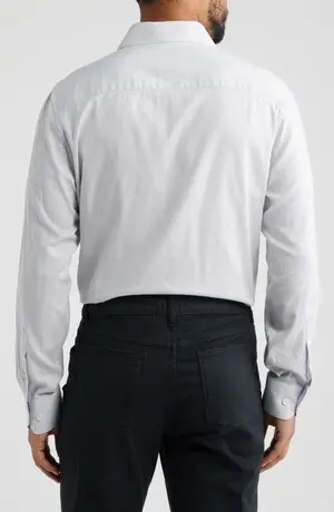 Bugatchi Axel Trim Fit Solid Cotton Blend Button-up Shirt - Platinum