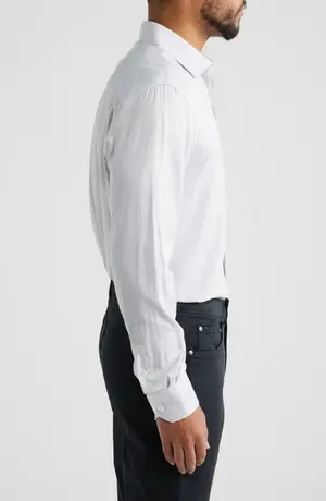 Bugatchi Axel Trim Fit Solid Cotton Blend Button-up Shirt - Platinum