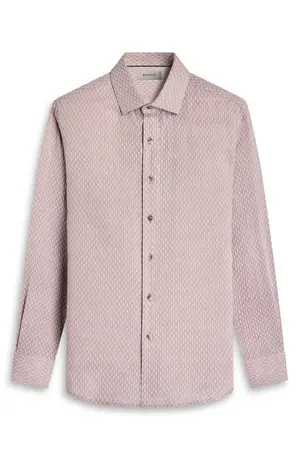 Bugatchi Axel Trim Fit Lattice Print Cotton Button-up Shirt - Desert
