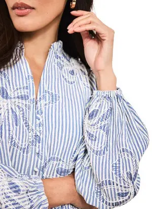 Mint Velvet Striped Embroidered Floral Blouse