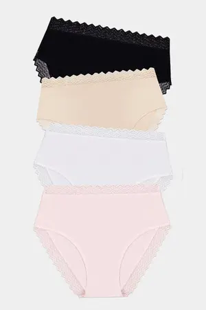 STRIPE & STARE Zig Zag Lace High Rise Knicker Four Pack - Sand Essentials