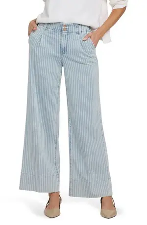NYDJ Simone Stripe High Waist Wide Leg Jeans - Azure Stripe