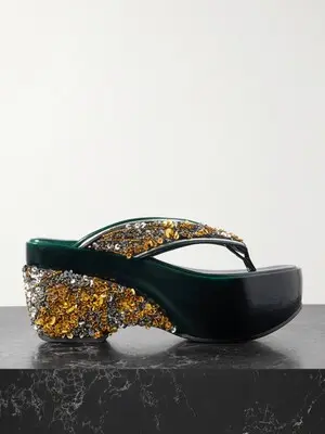 Dries Van Noten Embellished Satin-crepe Platform Sandals - Silver