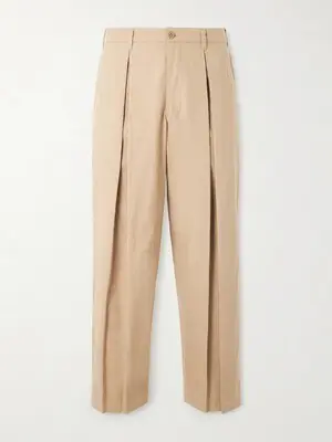 MONITALY Wide-leg Cropped Pleated Cotton Trousers
