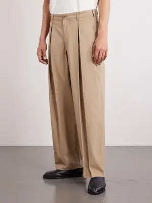 MONITALY Wide-leg Cropped Pleated Cotton Trousers