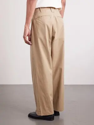 MONITALY Wide-leg Cropped Pleated Cotton Trousers