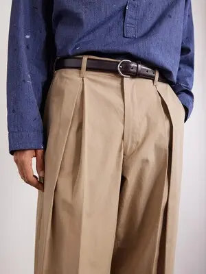 MONITALY Wide-leg Cropped Pleated Cotton Trousers