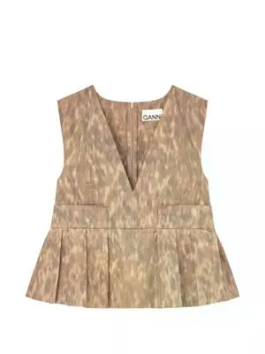GANNI V-neck Sleeveless Pleated Blouse