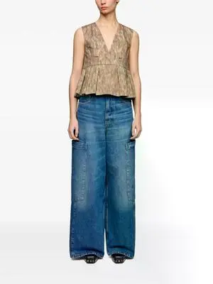 GANNI V-neck Sleeveless Pleated Blouse