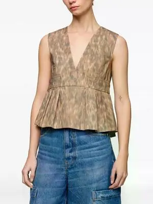 GANNI V-neck Sleeveless Pleated Blouse