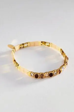 Anthropologie Beaded Chicklet Stretch Bracelet - Brown