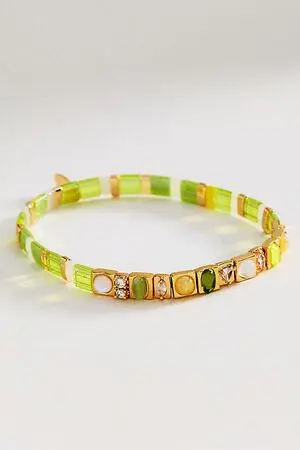 Anthropologie Beaded Chicklet Stretch Bracelet - Lime