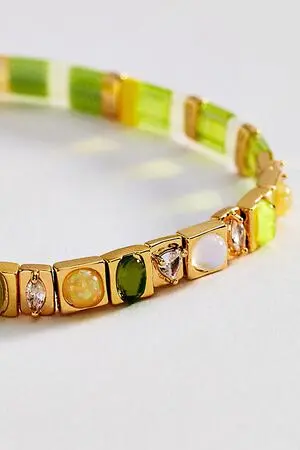 Anthropologie Beaded Chicklet Stretch Bracelet - Lime