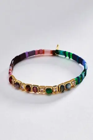 Anthropologie Beaded Chicklet Stretch Bracelet - Neutral Pattern