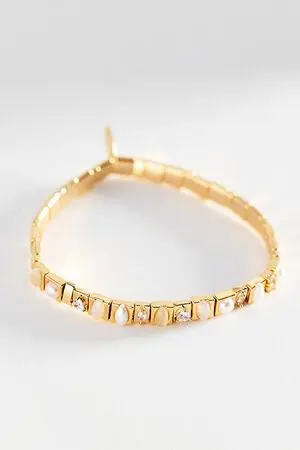 Anthropologie Beaded Chicklet Stretch Bracelet Neutral