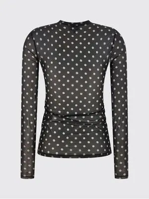 GANNI Polka Dot Mesh Long Sleeve Top - Black