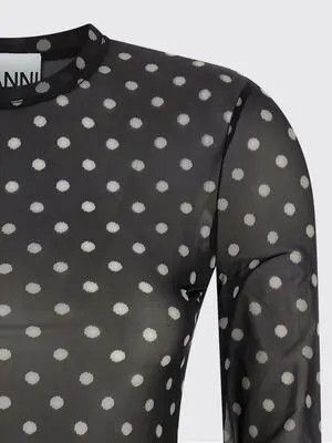 GANNI Polka Dot Mesh Long Sleeve Top - Black