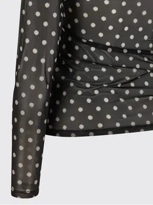 GANNI Polka Dot Mesh Long Sleeve Top - Black
