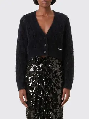 ROTATE BY BIRGER CHRISTENSEN Cropped Cable Knit V-neck Cardigan - Black