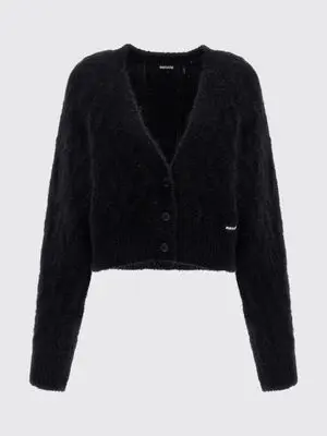 ROTATE BY BIRGER CHRISTENSEN Cropped Cable Knit V-neck Cardigan - Black