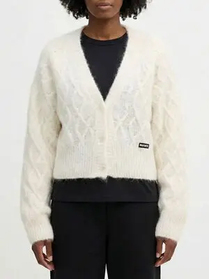 ROTATE BY BIRGER CHRISTENSEN Cropped Cable Knit V-neck Cardigan - White