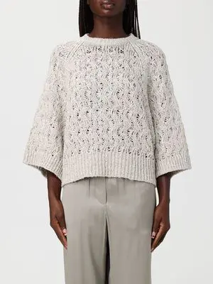 Brunello Cucinelli Silk Blend Knit Top With Embroidered Sequins - Beige
