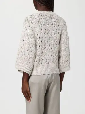 Brunello Cucinelli Silk Blend Knit Top With Embroidered Sequins - Beige